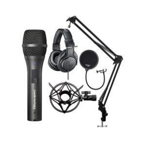 audio-technica at2005usb cardioid dynamic usb/xlr microphone with audio technica ath-m20x headphones, knox gear studio stand shock mount and pop filter bundle (5 items)