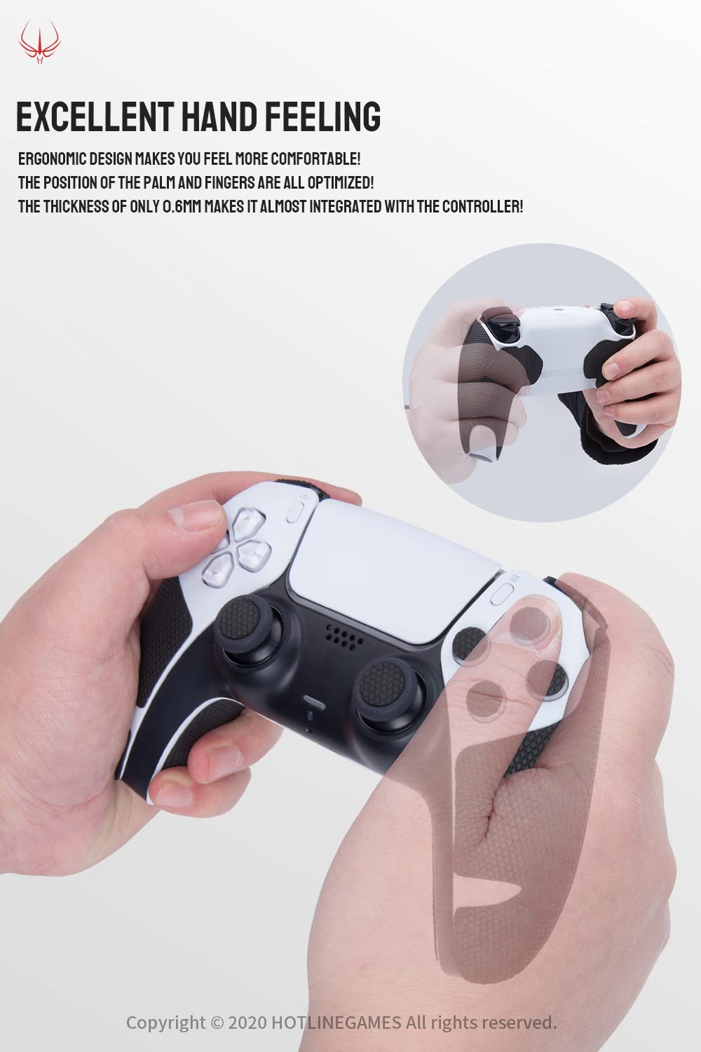 HOTLINEGAMES 2.0 Plus Anti-Skid Controller Grip Compatible with PS5 Dualsense Controller, Textured Soft Skin Kit, Pre-Cut, Easy to Apply, Sweat-Absorbent (for Handle Grips+Buttons+Triggers)