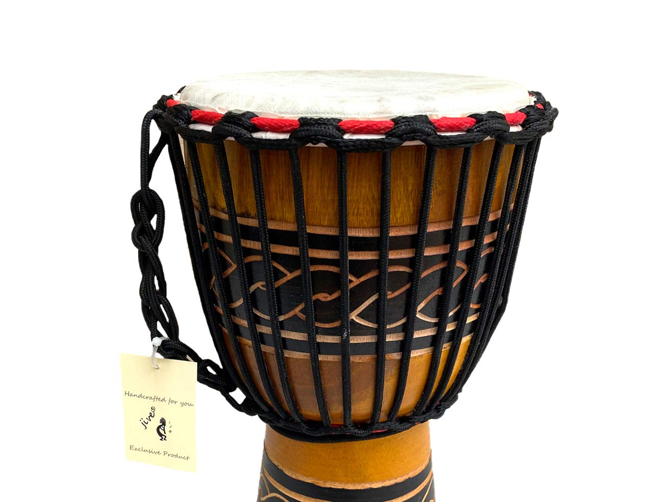 JIVE BRAND Djembe Drum Bongo Congo African Mahogany Wood Drum With Heavy Base Goat Skin Drum Head Hand Carved Professional Quality - 16" High - NOT MADE IN CHINA