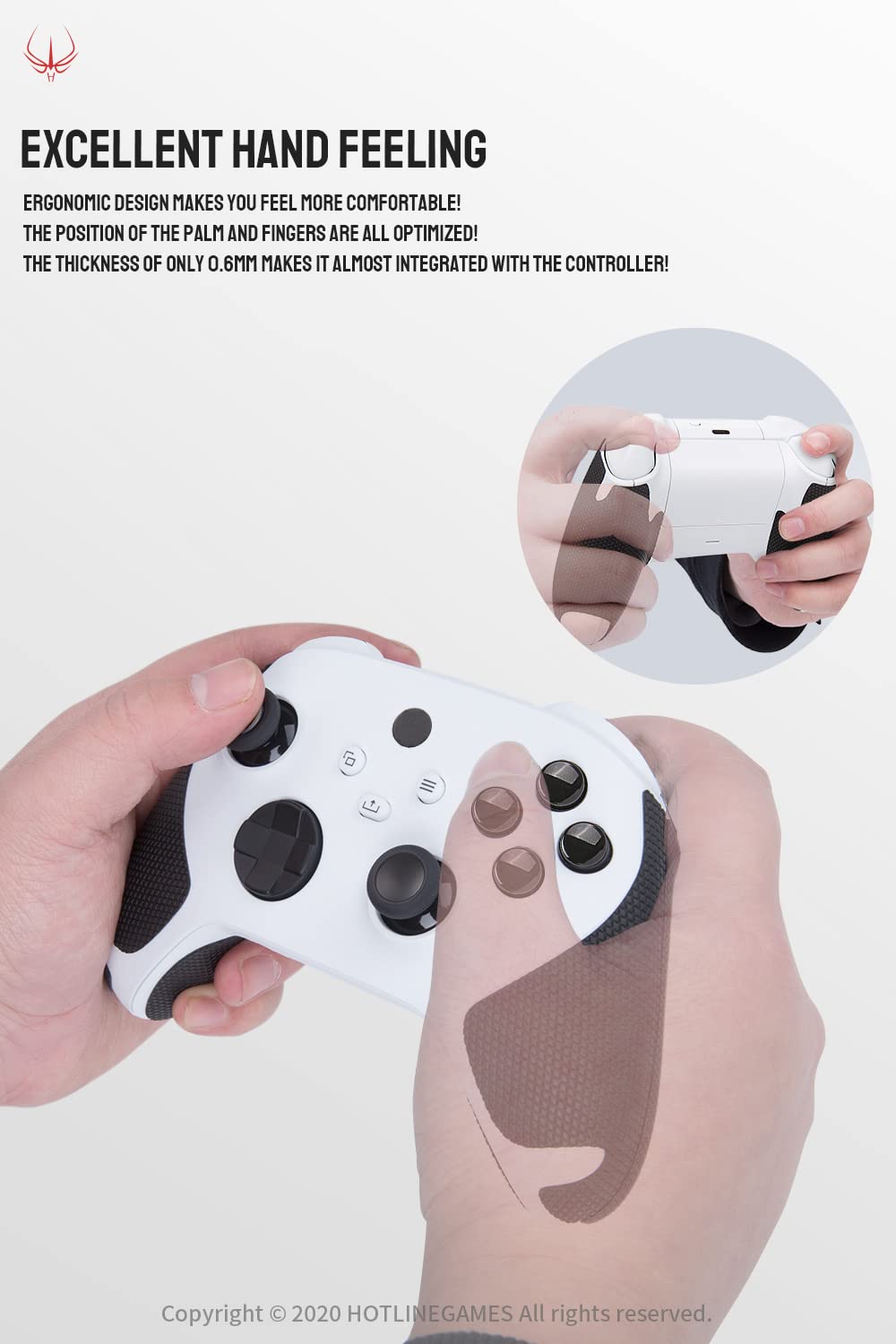 HOTLINEGAMES 2.0 Plus Controller Grip for Xbox Series X/S Controller Grips Tape XSX XSS Controllers, Anti-Slip, Sweat-Absorbent, Easy to Apply (Handle Grips (4PCS))