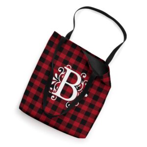 Red and Black Buffalo Plaid Monogram Letter B Initial Gift Tote Bag