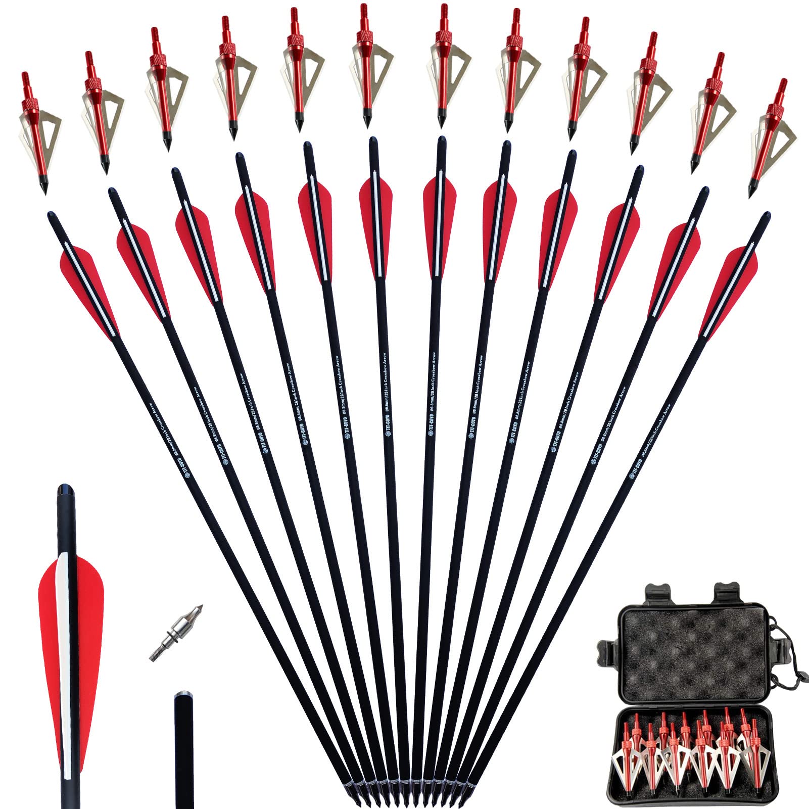 TIT-COYO 20 22 Inch Crossbow Bolts and Crossbow Broadheads Set Carbon Crossbow Arrows for Hunting and Outdoor Practice, 12pcs Red Arrows 12pcs Broadheads(24 Pack) (20)