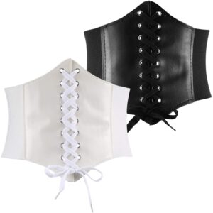 geyoga 2 pieces corset belt for women wide elastic waistband waist belt for women fits waist 26-36 inch(black, white)