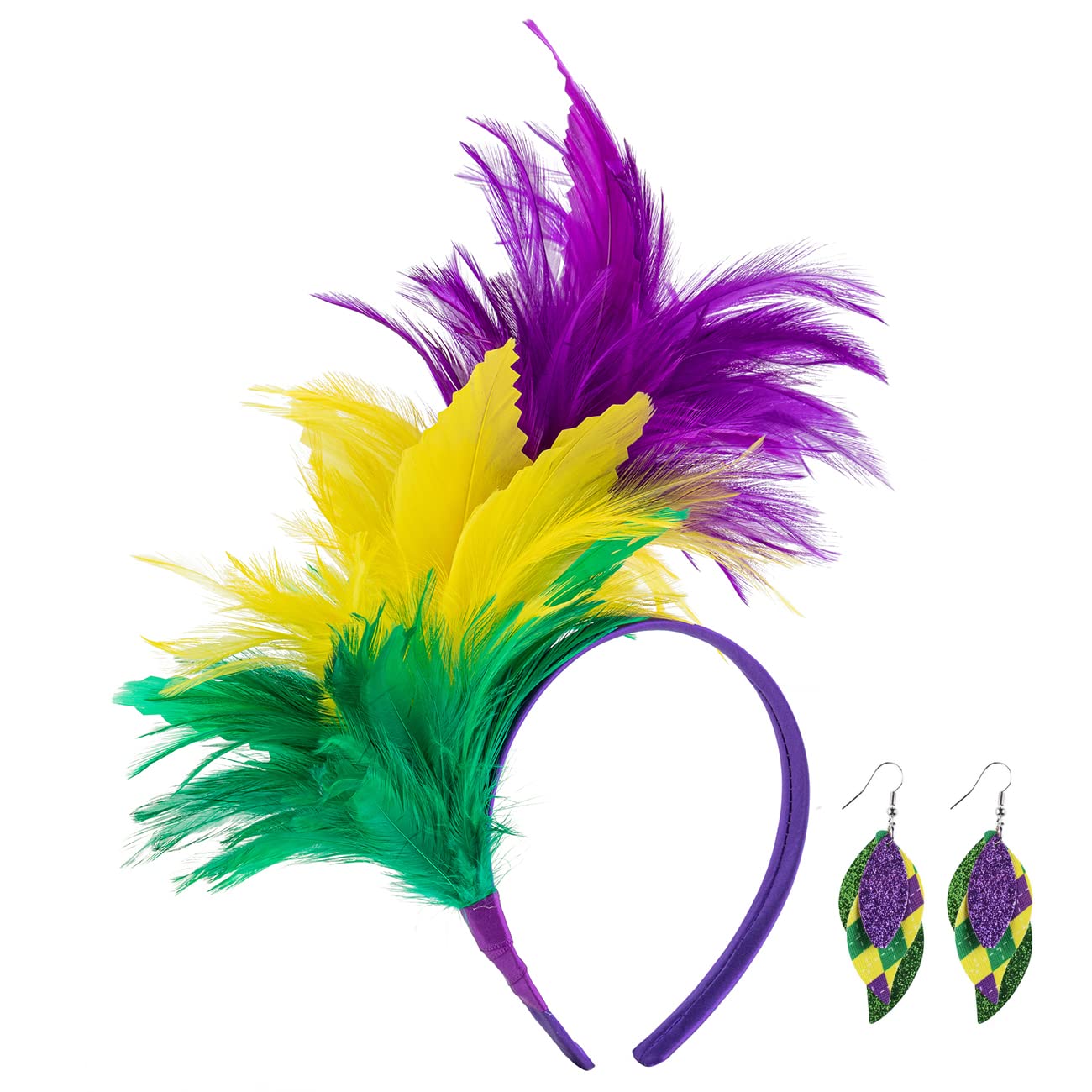 AGITATESAND Mardi Gras Feather Boa Fascinator Headband Party Sallon Flapper Headpiece For Women Girls