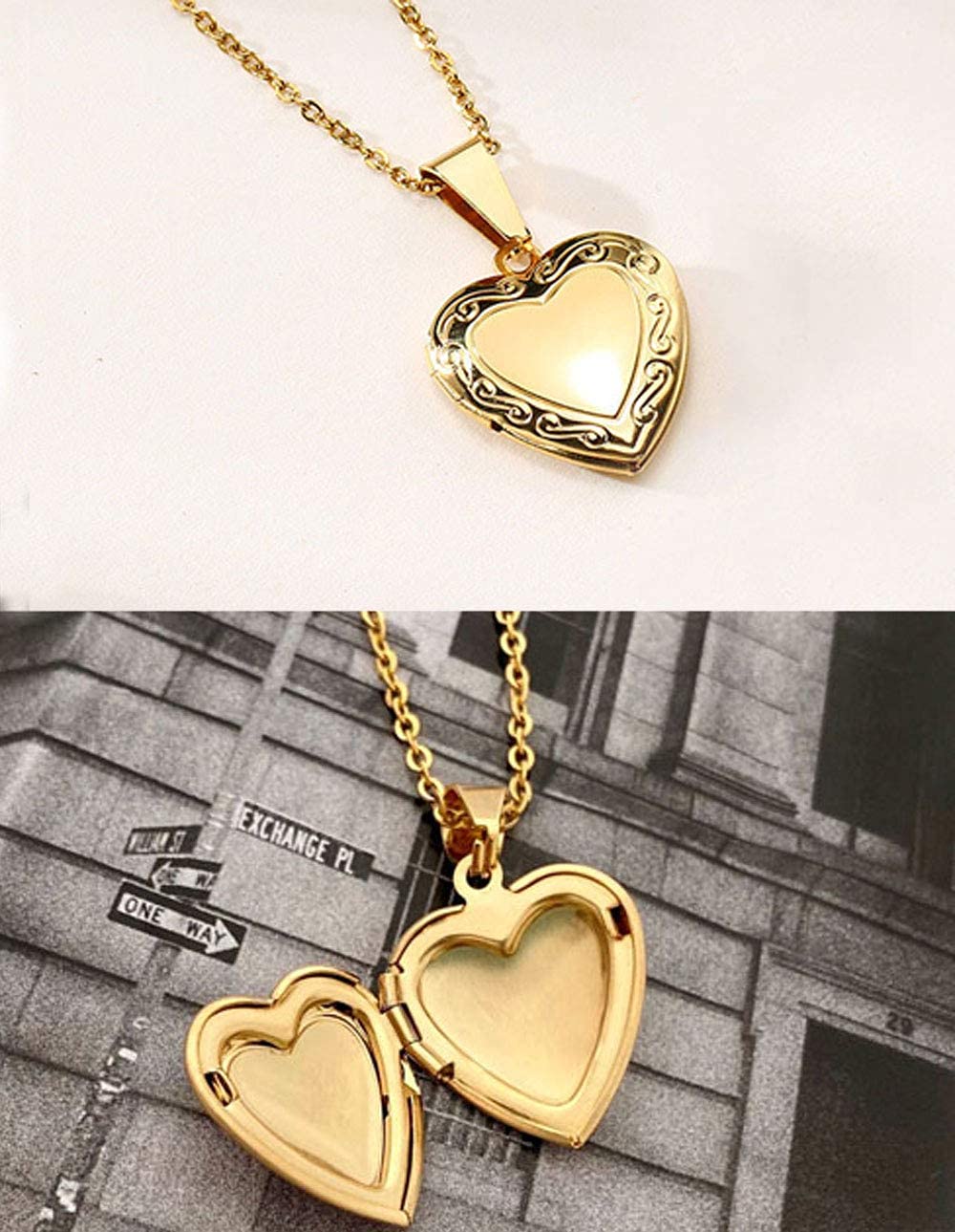 Womens Locket Necklace 18K Gold Photo Necklace Heart Necklace Gold Locket Necklaces for Women