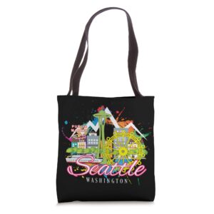 seattle washington city skyline space needle souvenir tote bag