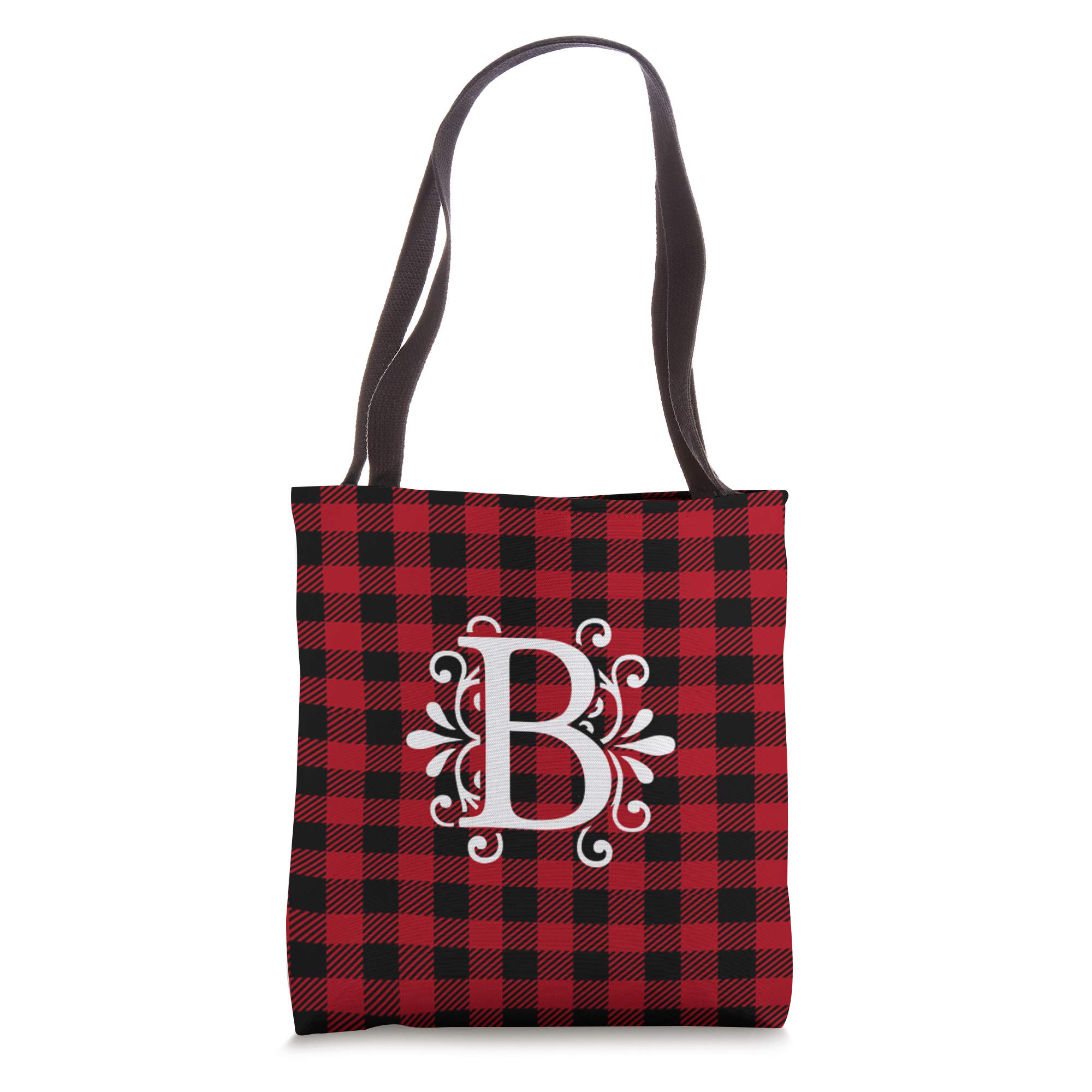 Red and Black Buffalo Plaid Monogram Letter B Initial Gift Tote Bag