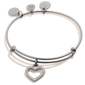 alex and ani path of symbols expandable bangle for women, pave heart charm, midnight silver finish, 2 to 3.5 in