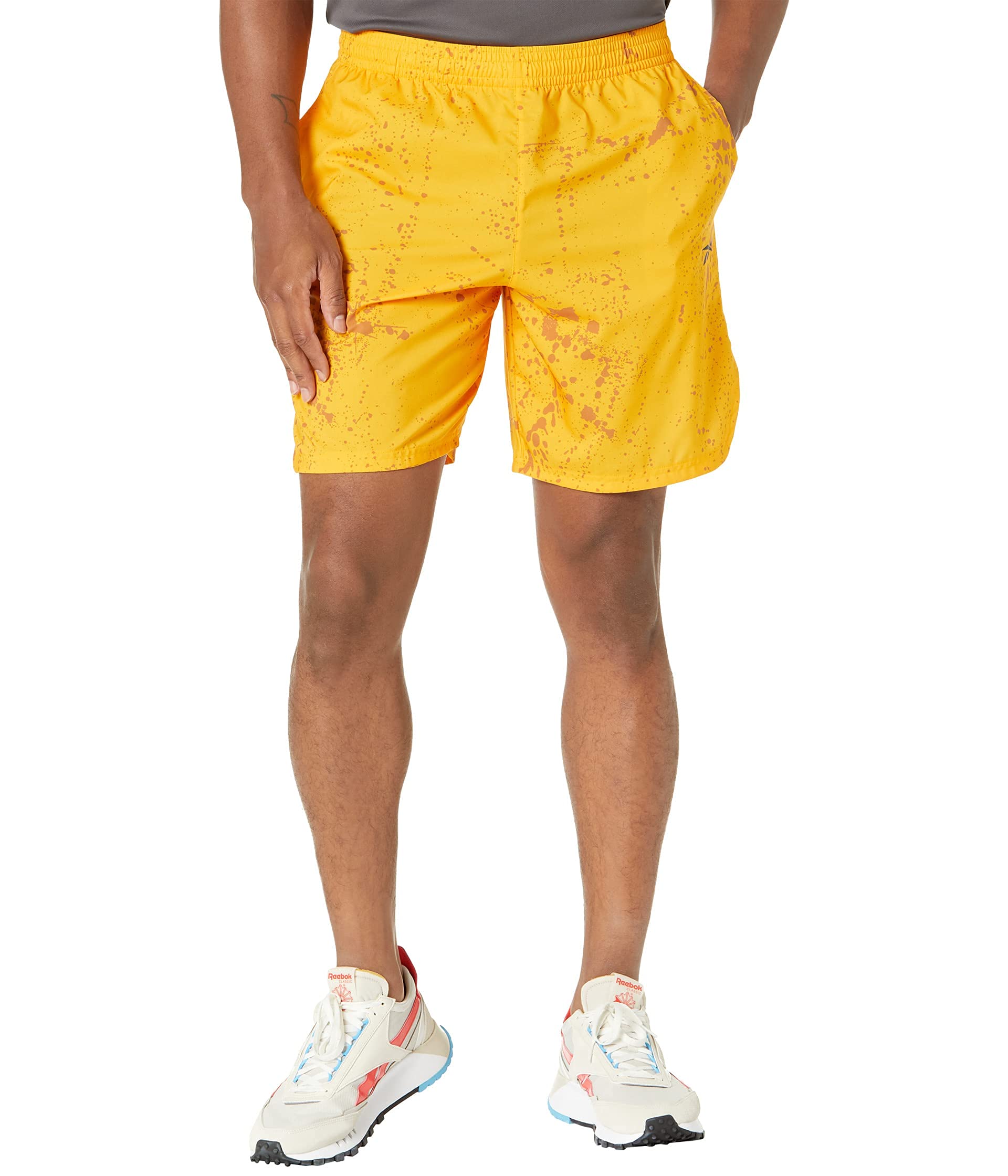 Reebok Men's Standard Workout Ready Graphic Shorts, Semi Solar Gold, Small