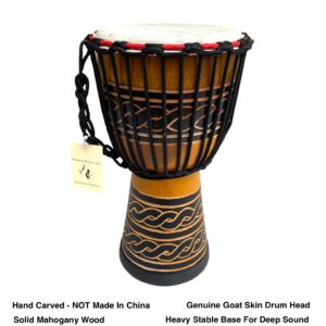 JIVE BRAND Djembe Drum Bongo Congo African Mahogany Wood Drum With Heavy Base Goat Skin Drum Head Hand Carved Professional Quality - 16" High - NOT MADE IN CHINA