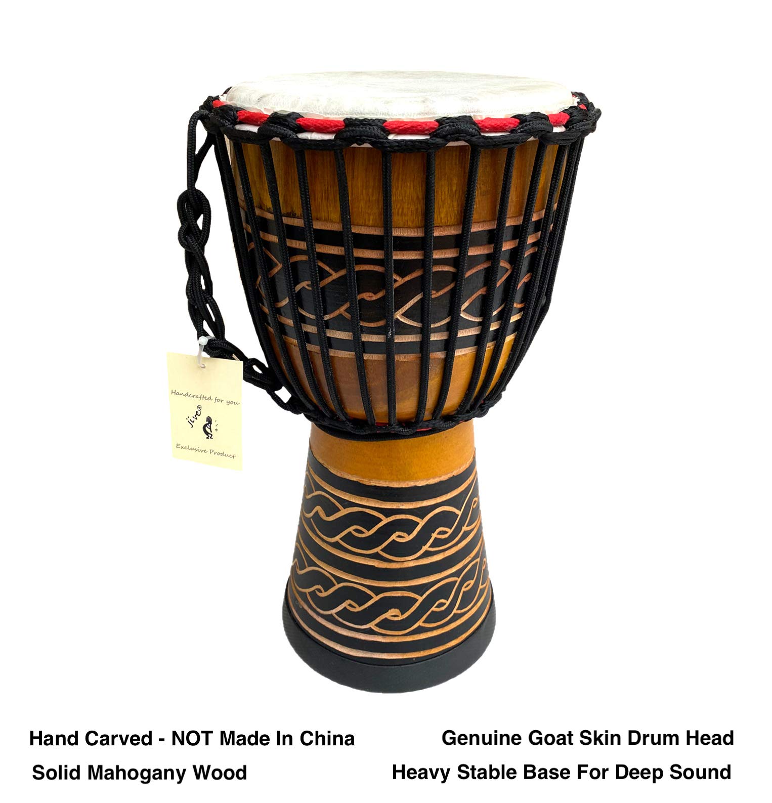 JIVE BRAND Djembe Drum Bongo Congo African Mahogany Wood Drum With Heavy Base Goat Skin Drum Head Hand Carved Professional Quality - 16" High - NOT MADE IN CHINA