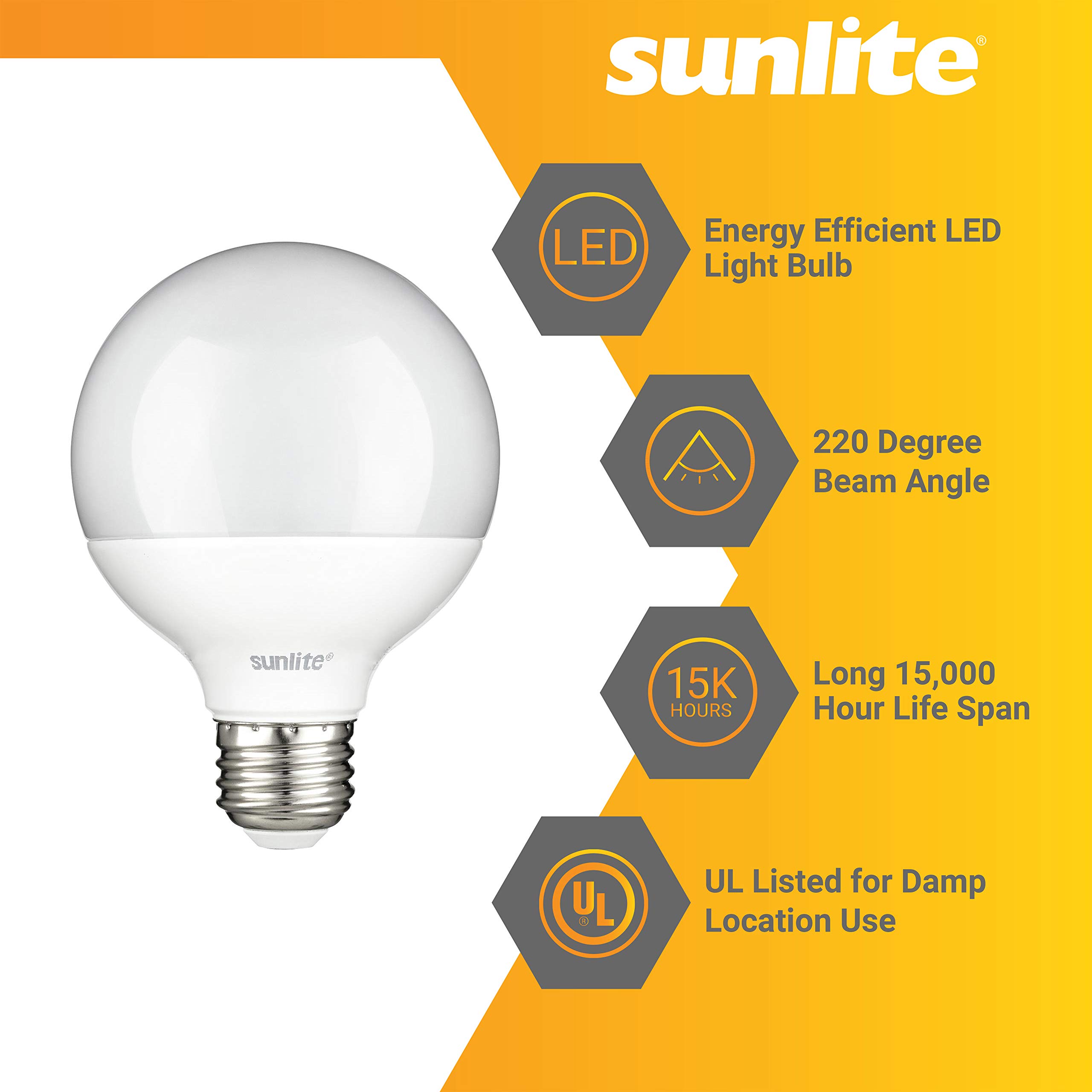 Sunlite 41584-SU LED G25 Globe Light Bulb, 7 Watts (60W Equivalent), 500 lumens, Non-Dimmable, Medium (E26) Base, UL Listed, 4000K Cool White, 6 Pack