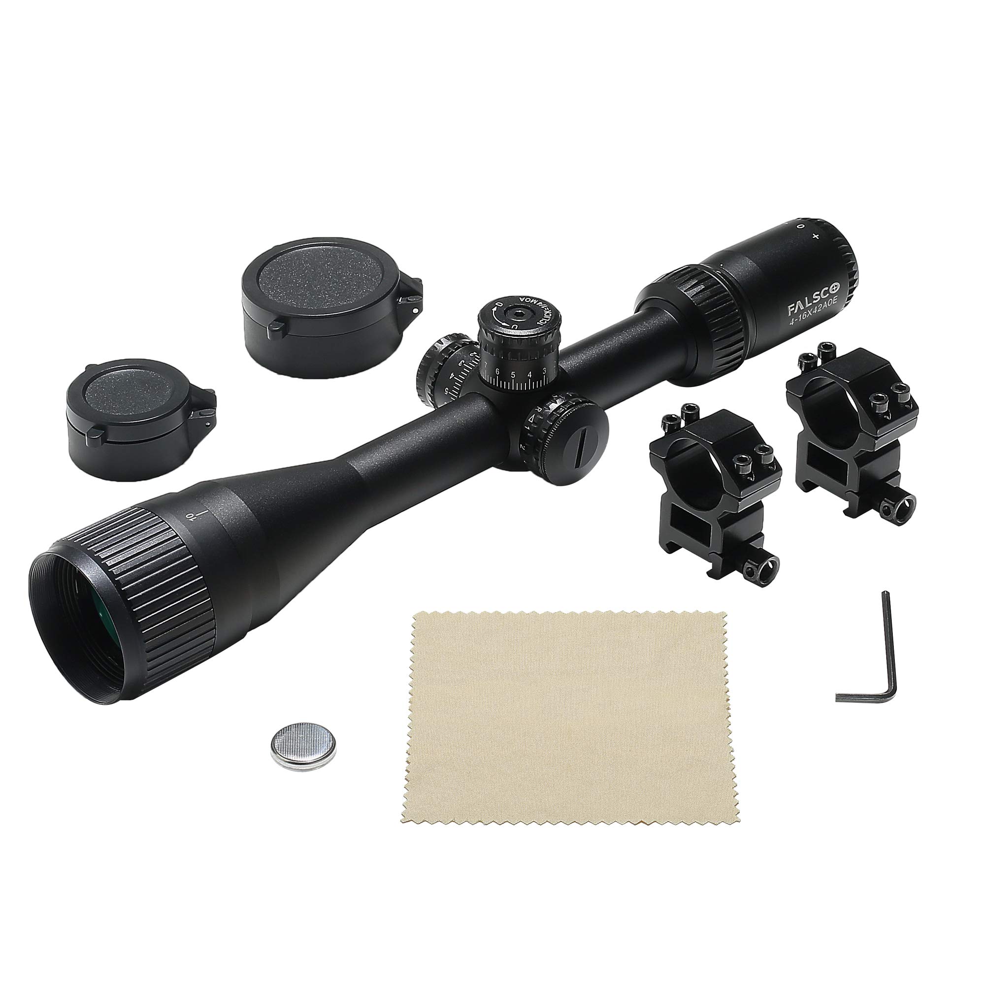 FALSCO Hunting Rifle Scope 4-16x42 Full Dynamics,Red and Green Illuminated Reticle Air Rifle Scope with Free Mount and Lenses Covers