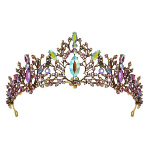 sweetv tiaras and crowns for women, iridescent crystal queen crown, multicolored wedding tiara for bride, metal birthday quinceanera pageant prom headpieces,gabriella