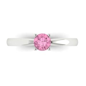 clara pucci 0.50 ct round cut solitaire pink simulated diamond engagement bridal promise anniversary ring in 18k white gold size 10