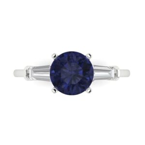 clara pucci 2.0 ct round cut 3 stone solitaire simulated blue sapphire engagement promise anniversary bridal ring 18k white gold 10.5