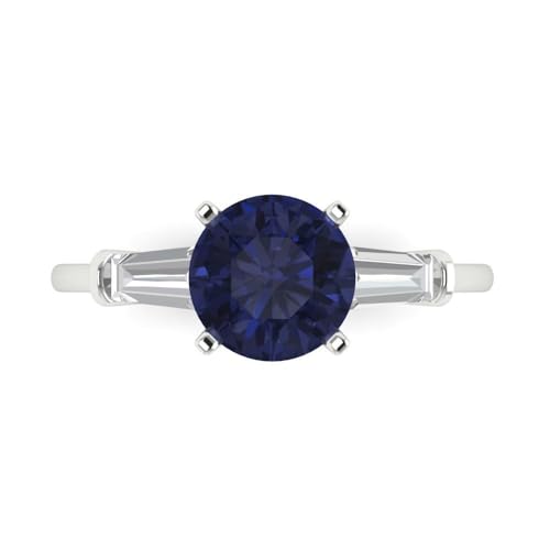 Clara Pucci 2.0 ct Round Cut 3 stone Solitaire Simulated Blue Sapphire Engagement Promise Anniversary Bridal Ring 18K White Gold 10.5