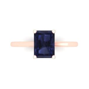 clara pucci 2.0 ct emerald cut solitaire simulated blue sapphire engagement bridal promise anniversary ring 18k rose gold size 3.5