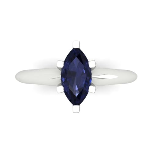 Clara Pucci 1.0 ct Marquise Cut Solitaire Simulated Blue Sapphire Engagement Bridal Promise Anniversary Ring 18K White Gold Size 9.75