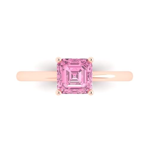 Clara Pucci 1.0 ct Asscher Cut Solitaire Pink Simulated Diamond Engagement Bridal Promise Anniversary Ring 18K Rose Gold Size 5.5