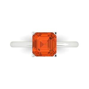 clara pucci 2.0 ct asscher cut solitaire red simulated diamond engagement bridal promise anniversary ring 18k white gold size 8.75