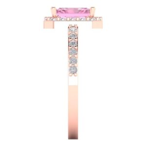 Clara Pucci 2.07 ct Emerald Cut Solitaire Halo Pink Simulated Diamond Engagement Promise Anniversary Bridal Ring 18K Rose Gold 3.75