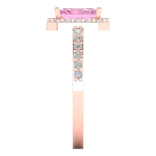 Clara Pucci 2.07 ct Emerald Cut Solitaire Halo Pink Simulated Diamond Engagement Promise Anniversary Bridal Ring 18K Rose Gold 3.75