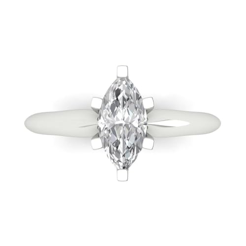 Clara Pucci 1.0 ct Marquise Cut Solitaire Moissanite Engagement Wedding Bridal Promise Anniversary Ring 18K White Gold Size 7.75