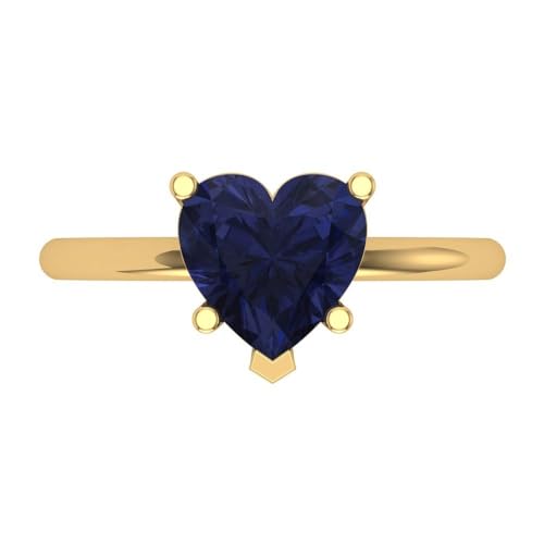 Clara Pucci 2.0 ct Heart Cut Solitaire Simulated Blue Sapphire 5-Prong Engagement Bridal Promise Anniversary Ring 18K Yellow Gold 4.5