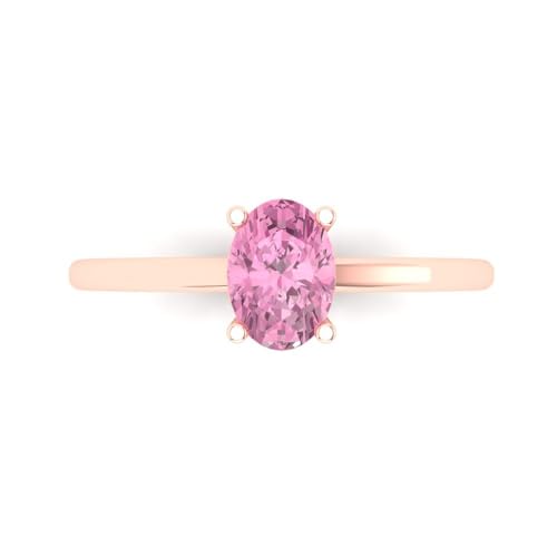 Clara Pucci 1.0 ct Oval Cut Solitaire Pink Simulated Diamond Engagement Wedding Bridal Promise Anniversary Ring 18K Rose Gold Size 7.5