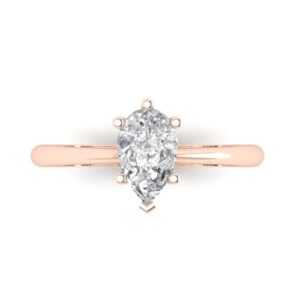 clara pucci 1.0 ct pear cut solitaire moissanite engagement wedding bridal promise anniversary ring 18k rose gold size 8.5