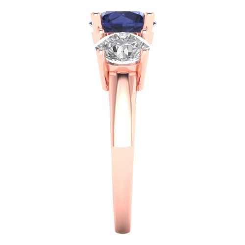 Clara Pucci 3.25 ct Round Cut 3 stone Genuine Simulated Blue Sapphire Engagement Promise Anniversary Bridal Ring 18K Rose Gold 4.5