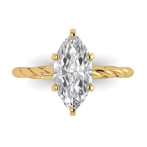 Clara Pucci 2ct Marquise Cut Solitaire Rope Twisted Knot Moissanite Engagement Bridal Promise Anniversary Ring 18K yellow Gold Size 8.25