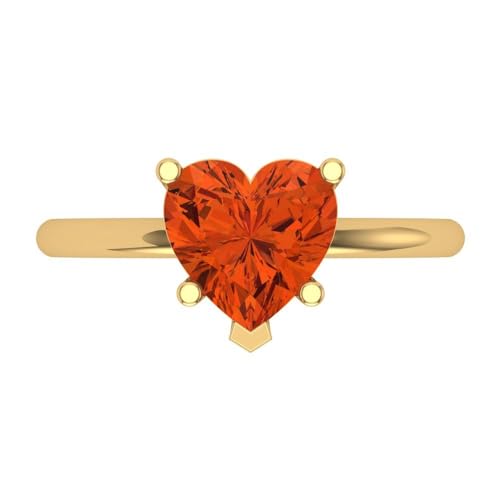 Clara Pucci 2.0 ct Heart Cut Solitaire Red Simulated Diamond 5-Prong Engagement Bridal Promise Anniversary Ring 18K Yellow Gold 8.75