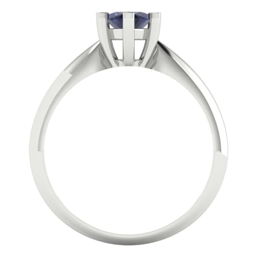 Clara Pucci 1.0 ct Marquise Cut Solitaire Simulated Blue Sapphire Engagement Bridal Promise Anniversary Ring 18K White Gold Size 9.75