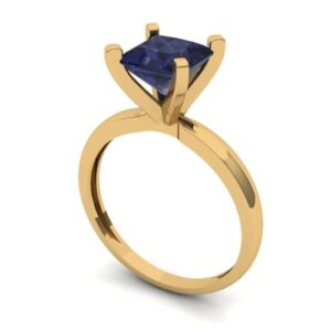 Clara Pucci 1.5 ct Princess Cut Solitaire Simulated Blue Sapphire Engagement Bridal Promise Anniversary Ring 18K Yellow Gold Size 5.25