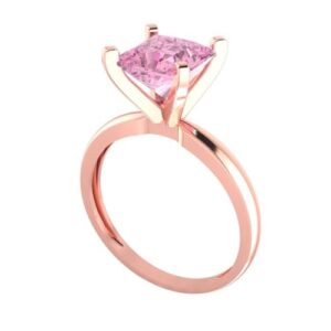 Clara Pucci 2.0 ct Princess Cut Solitaire Pink Simulated Diamond Engagement Bridal Promise Anniversary Ring 18K Rose Gold Size 9.75