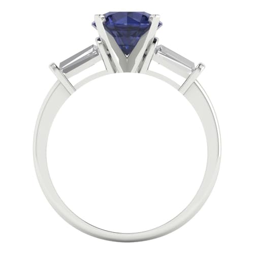 Clara Pucci 2.0 ct Round Cut 3 stone Solitaire Simulated Blue Sapphire Engagement Promise Anniversary Bridal Ring 18K White Gold 10.5