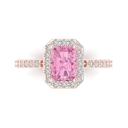 Clara Pucci 2.07 ct Emerald Cut Solitaire Halo Pink Simulated Diamond Engagement Promise Anniversary Bridal Ring 18K Rose Gold 3.75