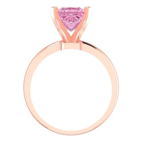 Clara Pucci 2.0 ct Princess Cut Solitaire Pink Simulated Diamond Engagement Bridal Promise Anniversary Ring 18K Rose Gold Size 9.75