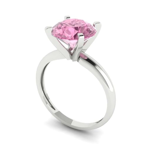 Clara Pucci 2.50ct Round Cut Solitaire Pink Simulated Diamond Excellent Engagement Bridal Promise Anniversary Ring in 18K White Gold 3.5