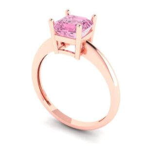 Clara Pucci 1.0 ct Asscher Cut Solitaire Pink Simulated Diamond Engagement Bridal Promise Anniversary Ring 18K Rose Gold Size 5.5