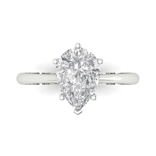 Clara Pucci 2.50 ct Pear Cut Solitaire Moissanite Engagement Wedding Bridal Promise Anniversary Ring 18K White Gold Size 4.75