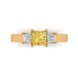 clara pucci 0.95ct princess cut 3 stone solitaire yellow simulated diamond engagement promise anniversary bridal ring 18k yellow gold 9.5