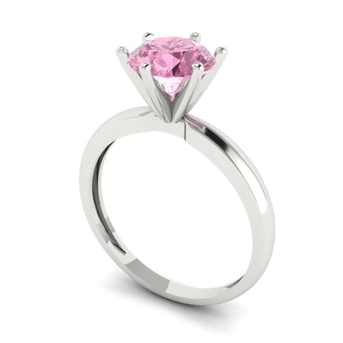 Clara Pucci 1.50 ct Round Cut Solitaire Pink Simulated Diamond Engagement Bridal Promise Anniversary Ring 18K white Gold Size 3.5