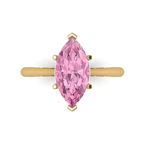 Clara Pucci 2.50 ct Marquise Cut Solitaire Pink Simulated Diamond Engagement Bridal Promise Anniversary Ring 18K Yellow Gold Size 9