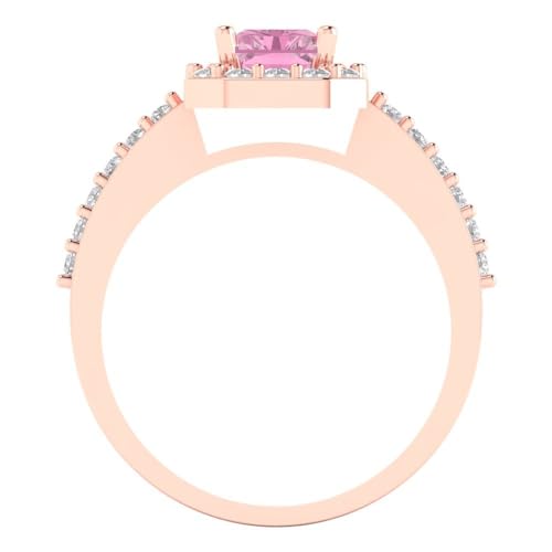 Clara Pucci 2.07 ct Emerald Cut Solitaire Halo Pink Simulated Diamond Engagement Promise Anniversary Bridal Ring 18K Rose Gold 3.75