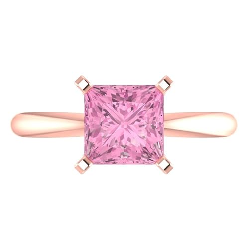 Clara Pucci 2.0 ct Princess Cut Solitaire Pink Simulated Diamond Engagement Bridal Promise Anniversary Ring 18K Rose Gold Size 9.75