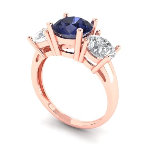 Clara Pucci 3.25 ct Round Cut 3 stone Genuine Simulated Blue Sapphire Engagement Promise Anniversary Bridal Ring 18K Rose Gold 4.5