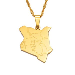 Hafrita Map Of Kenya Pendant Necklaces Gold Kenyan Map Stainless Steel Pendant Necklaces